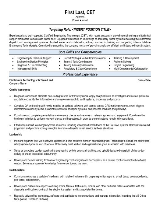 Technician/Technologist Resume Templates, Samples & Examples | Resume ...